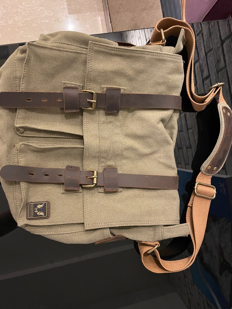 Munuki Canvas and Leather Sling Bag (NEW), Men's Fashion, Bags, Sling ...