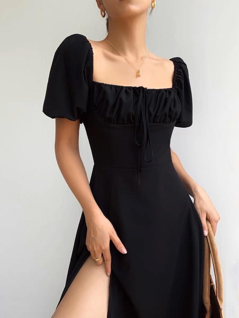 neva hu black maxi slit dress, Women's Fashion, Dresses & Sets, Dresses ...