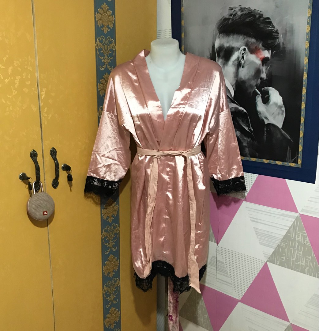 Pink Silk Night Robe, Women's Fashion, Undergarments & Loungewear on ...