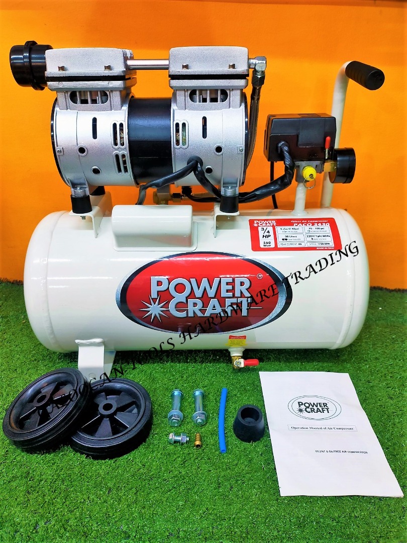 POWERCRAFT USA 3/4HP 30L Silent Type Air Compressor (PACO3430 ...