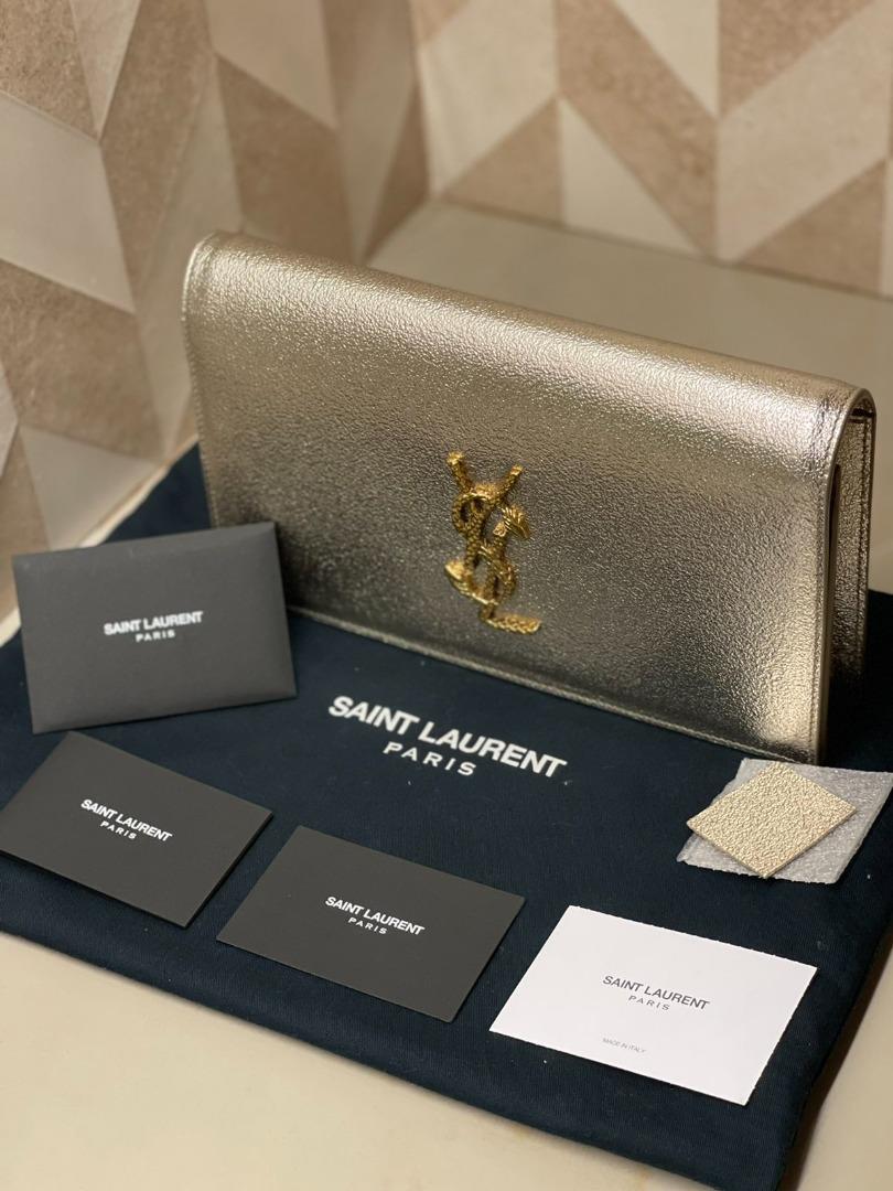 RARE YSL Snake Logo Monogram Metallic Clutch, Luxury, Bags & Wallets on ...