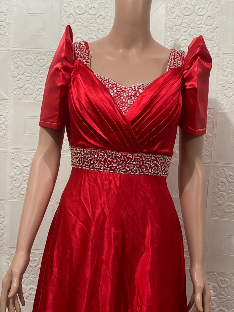 Red Silk Filipiniana, Women's Fashion, Dresses & Sets, Evening dresses ...