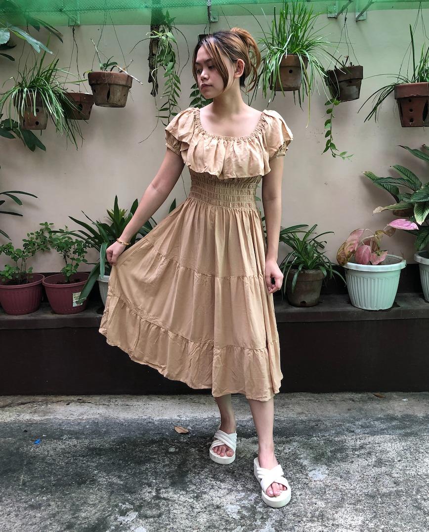 Tan Challis Dress, Women's Fashion, Dresses & Sets, Dresses on Carousell