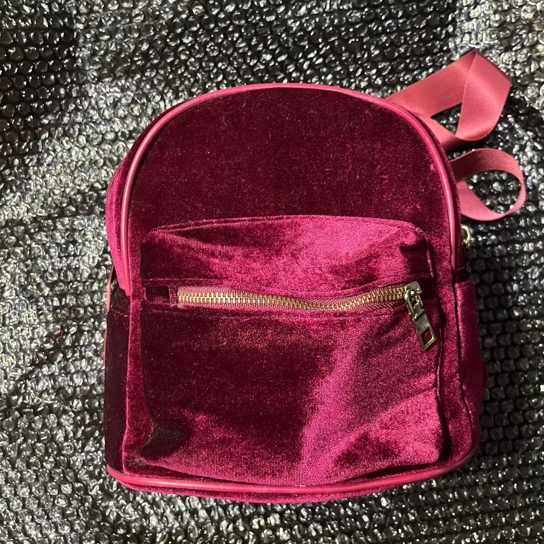 Tas beludru velvet warna merah red velvet ransel backpack kecil, Fesyen ...