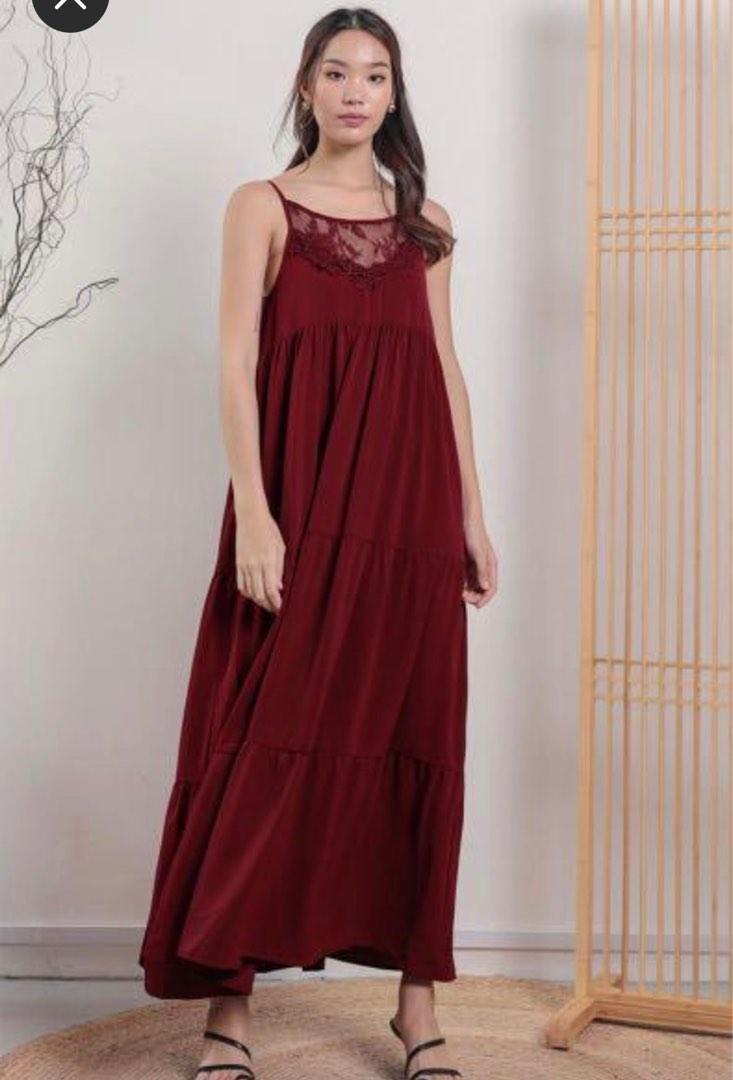 The Tinsel Rack - Arla Maxi in Wine, Women's Fashion, Dresses & Sets ...