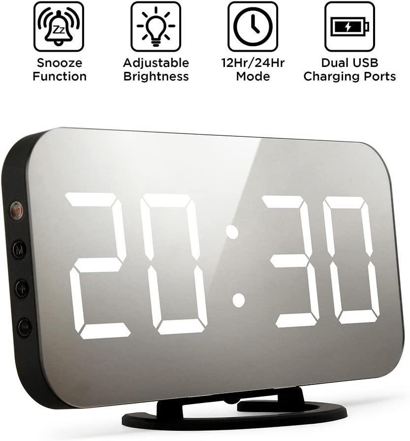 Thin Mirror Surface Digital Alarm Clock Automatic dimming LED Light ...