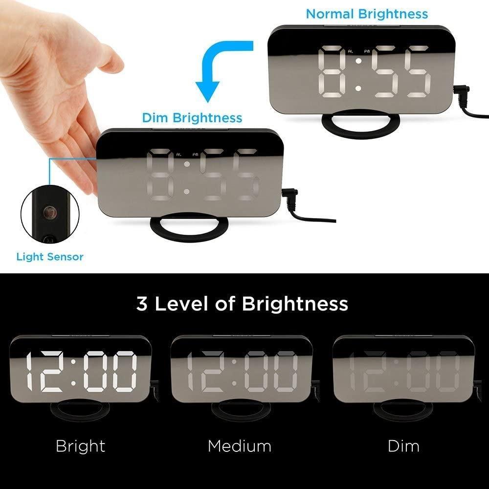 Thin Mirror Surface Digital Alarm Clock Automatic dimming LED Light ...