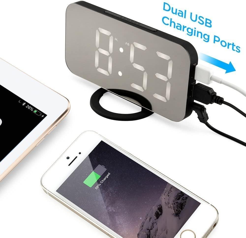 Thin Mirror Surface Digital Alarm Clock Automatic dimming LED Light ...