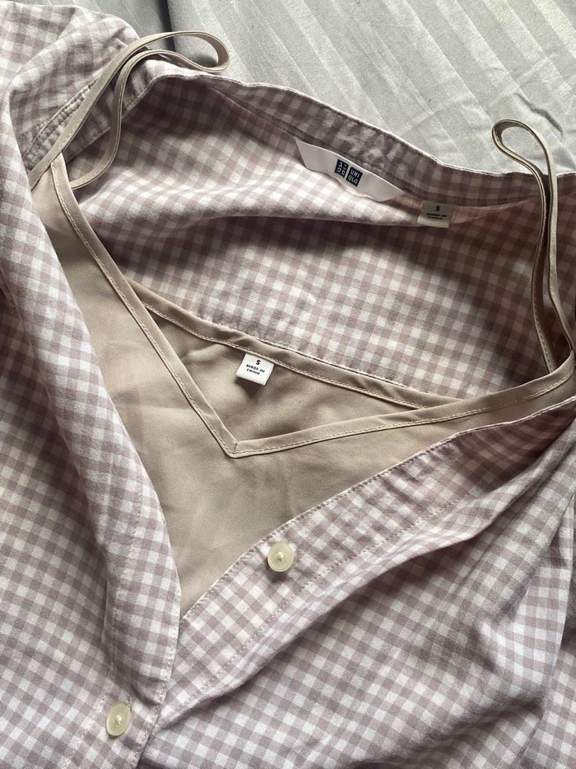 Uniqlo Midi Dress Gingham in Beige , Women's Fashion, Dresses & Sets ...
