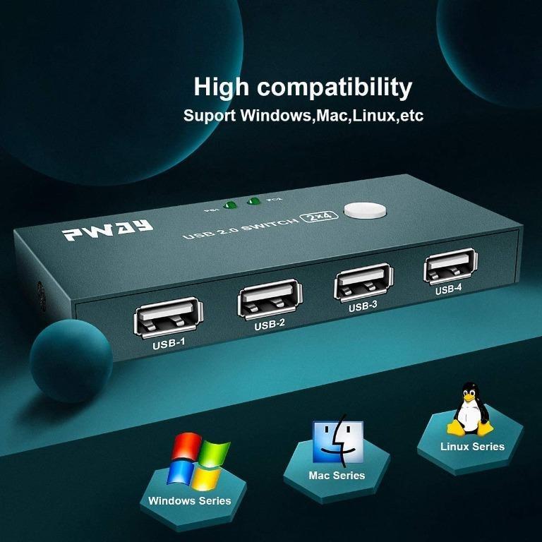 USB Switch Selector 2 Computer Sharing 4 USB 2.0 Device Peripheral ...