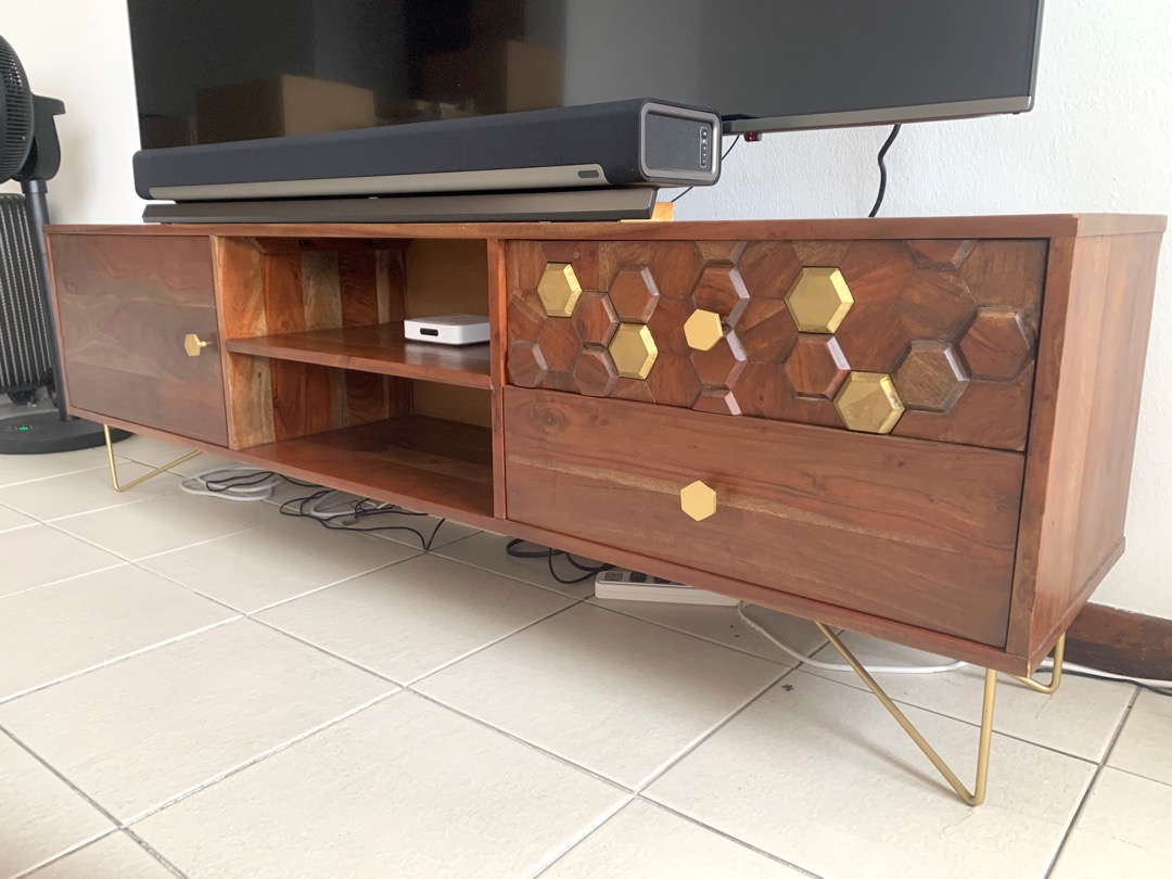 Wood Hexagon And Gold Inlay Hairpin Natasha Cabinet, WORLD MARKET ...