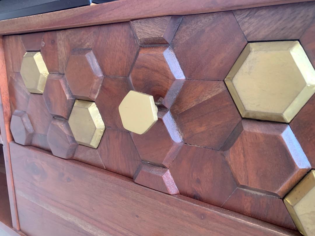 Wood Hexagon And Gold Inlay Hairpin Natasha Cabinet, WORLD MARKET ...