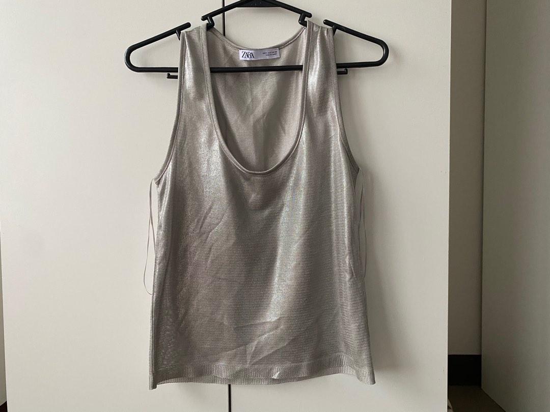 Zara Metallic Knit Silver Top, Women's Fashion, Tops, Sleeveless on ...