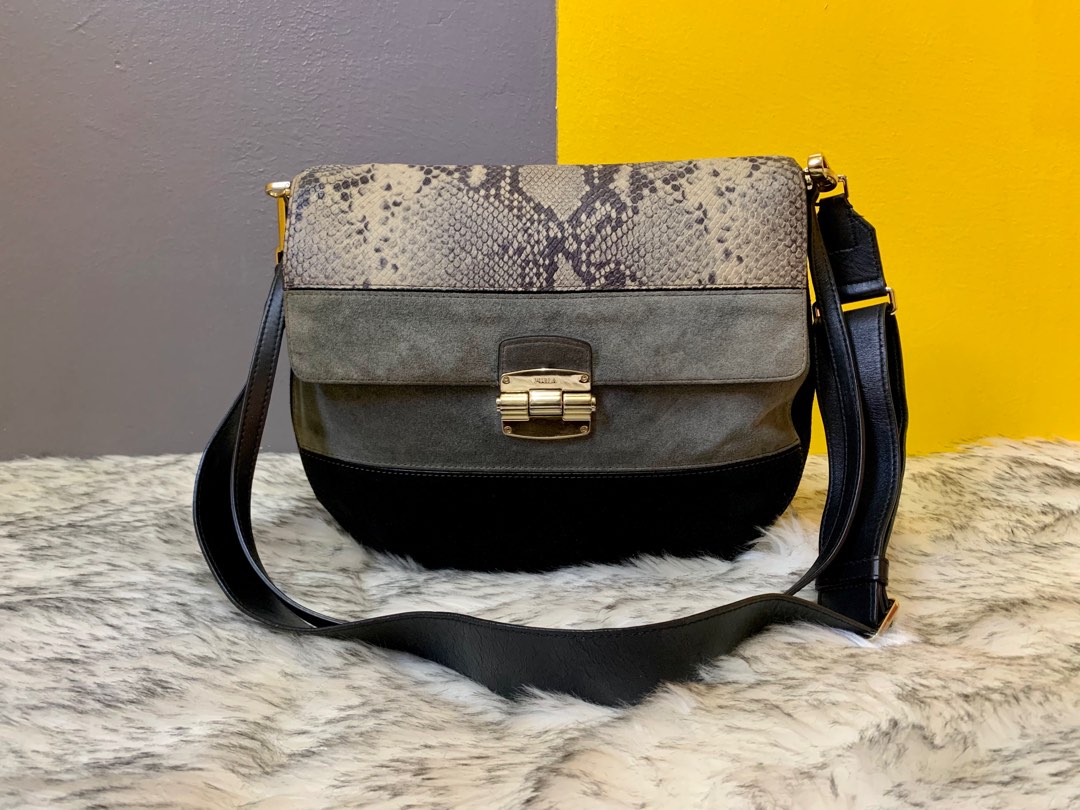 Authentic Furla Club M Python Embossed Calfskin Two Way Bag, Luxury ...