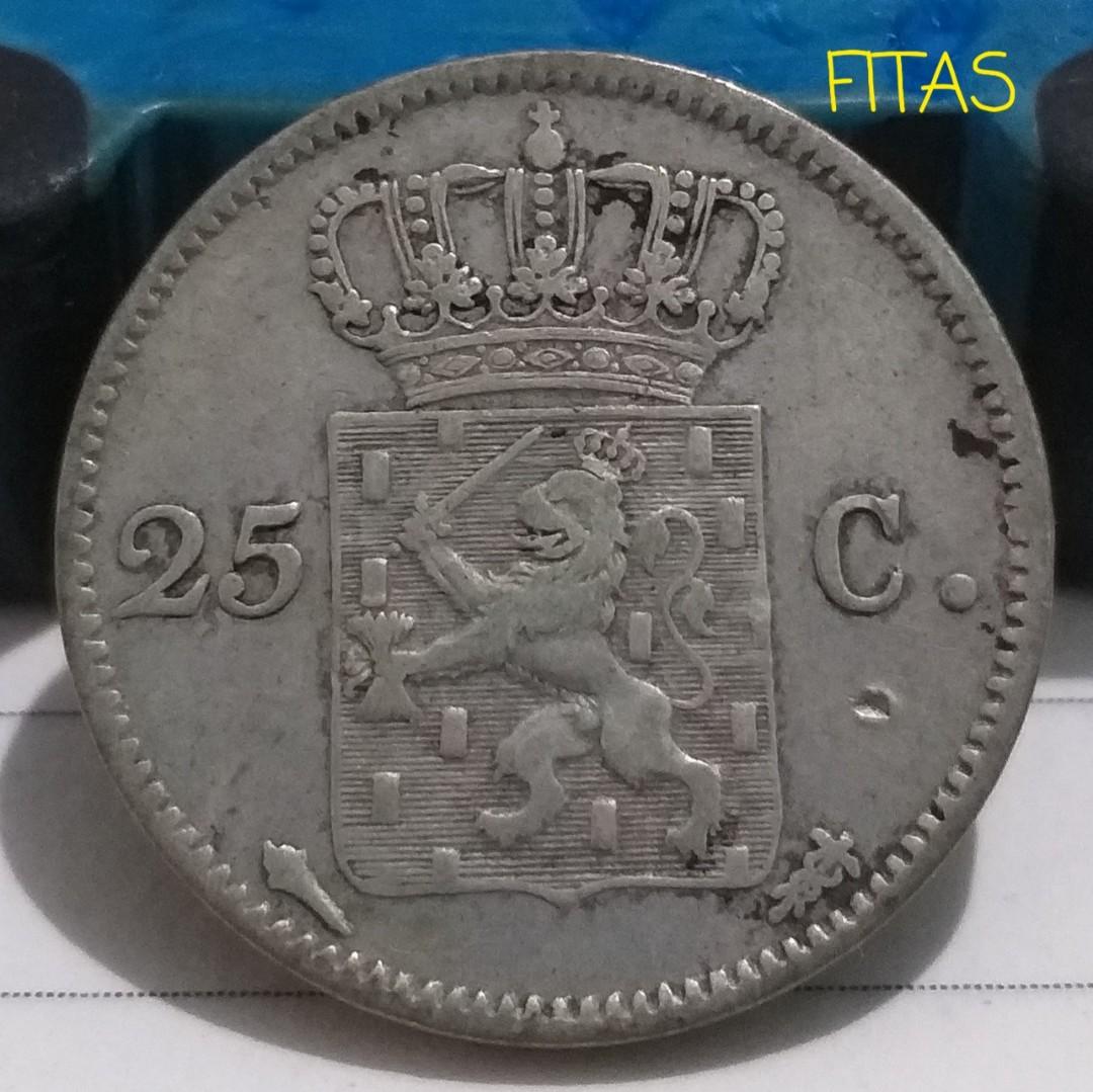C.2-- 1 PC KOIN PERAK KUNO ASLI 25 CENTS WILLEM 1 TH 1825. -- SILVER ...
