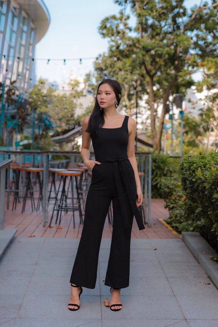 CARRISLABELLE LUXE SQUARE NECK JUMPSUIT (BLACK), Women's Fashion, Dresses & Sets, Jumpsuits on ...