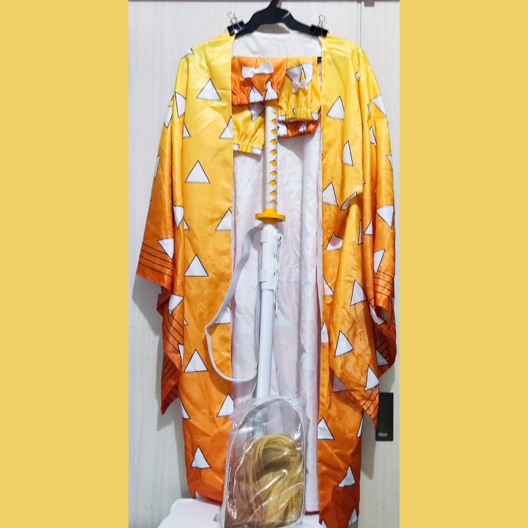 Demon Slayer, Zenitsu Agatsuma Costume bundle with Wig and Sword, Men's ...