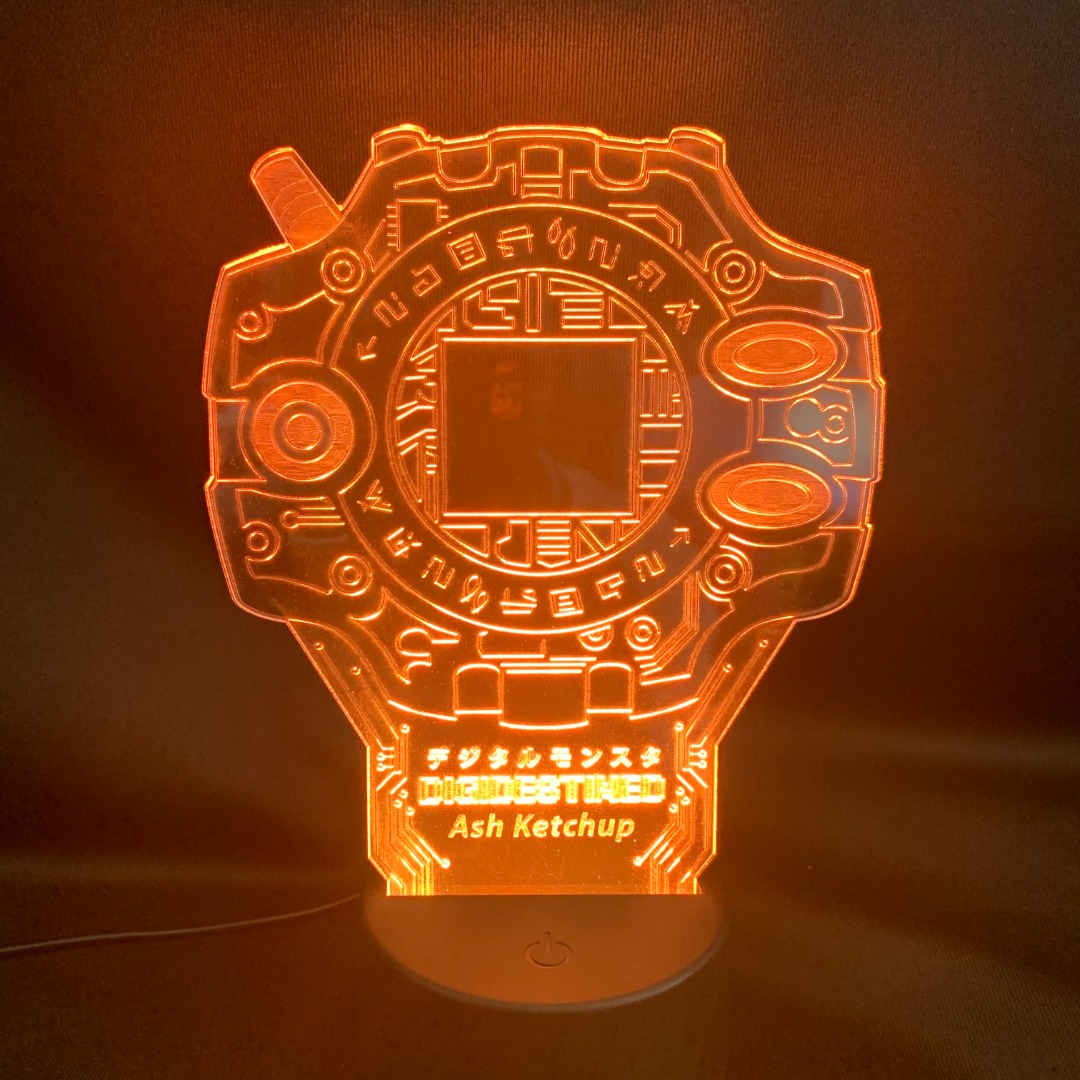 DigiMon Digivice LED Bed Light with RGB Remote Acrylic Laser Engrave ...