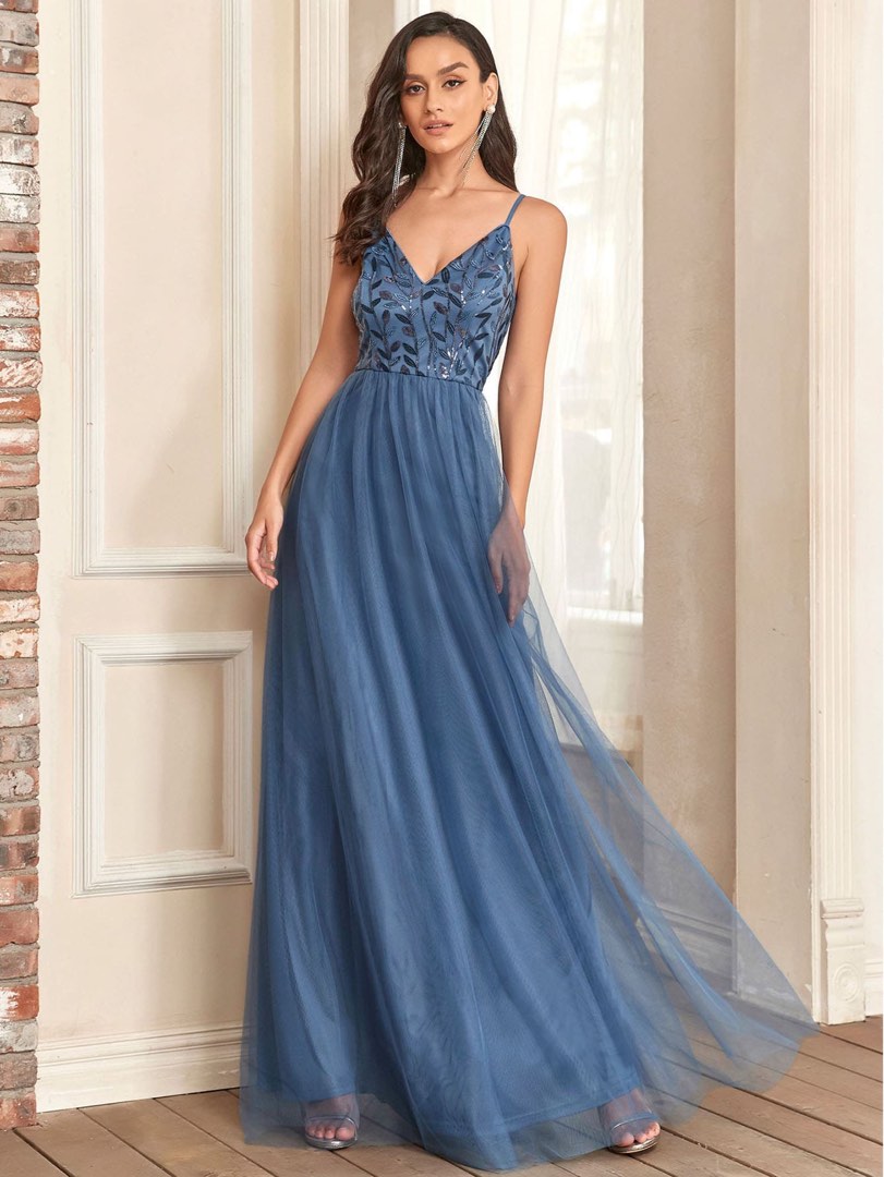 Dusty Blue Elegant Gown, Women's Fashion, Dresses & Sets, Evening ...