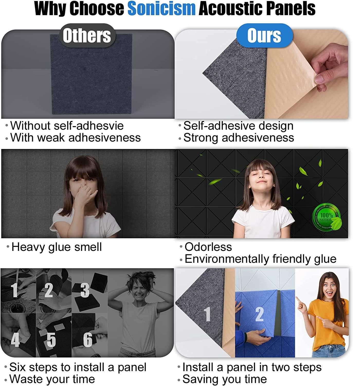 [FIBER] Sonicism 12 Pack X-Lined Acoustic Panels with Self-Adhesive, 12 ...