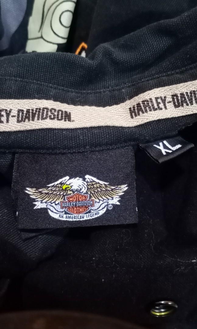 Harley davidson snap button canvas jacket embroidered, Men's Fashion ...