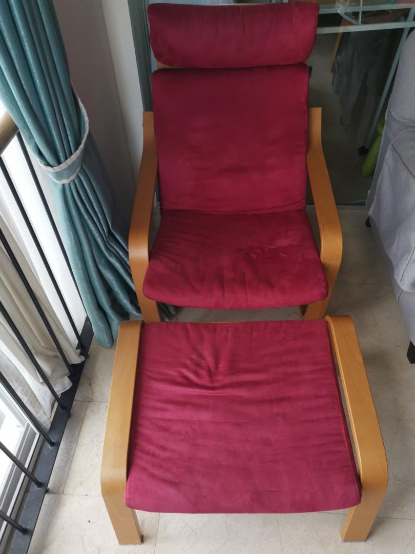 Free Delivery IKEA Armchair and Leg Rest Red Cushion, Furniture & Home ...