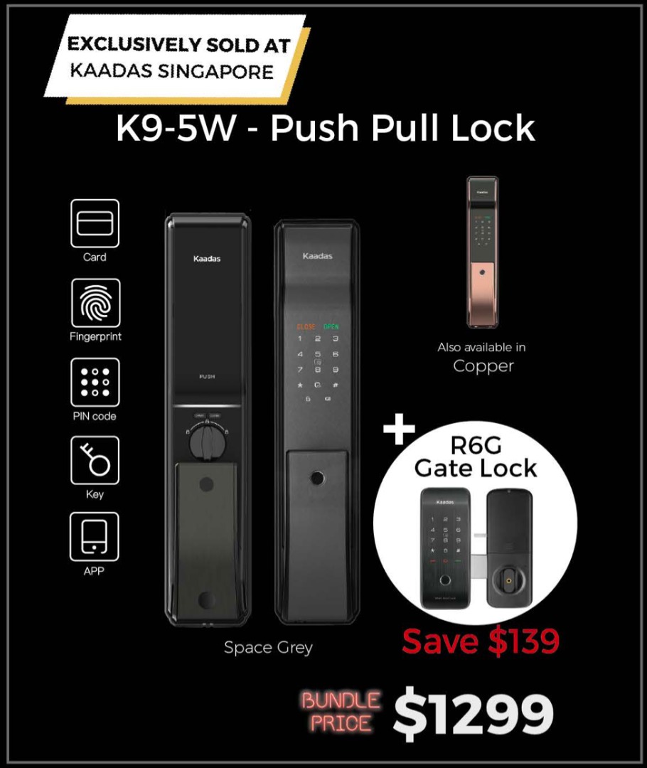 Kaadas K9-5W Digital Door Lock (Wifi-Enabled) + Gate Lock Bundle (Sole Distributor), Furniture ...