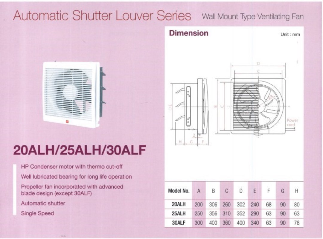 KDK 20ALH Ventilation/Exhaust Fan, TV & Home Appliances, Other Home ...