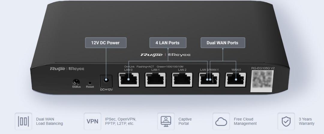 RUIJIE / REYEE RG-EG105G 5-Port Gigabit Cloud Managed Router, Computers ...