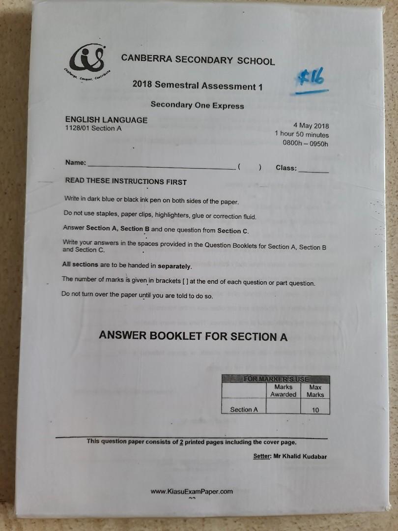 Secondary 1 English Exam Practice papers, Hobbies & Toys, Books ...