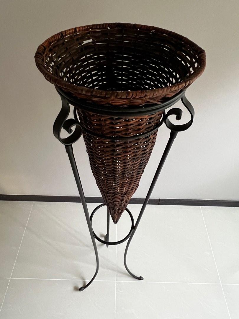 Tall Rattan Flower Vase with TRIPOD STAND, Furniture & Home Living ...