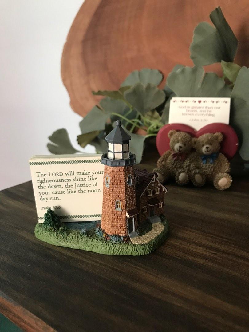 Vintage Miniature Lighthouse / Bear Bible Verse Card Holder / Figurine ...