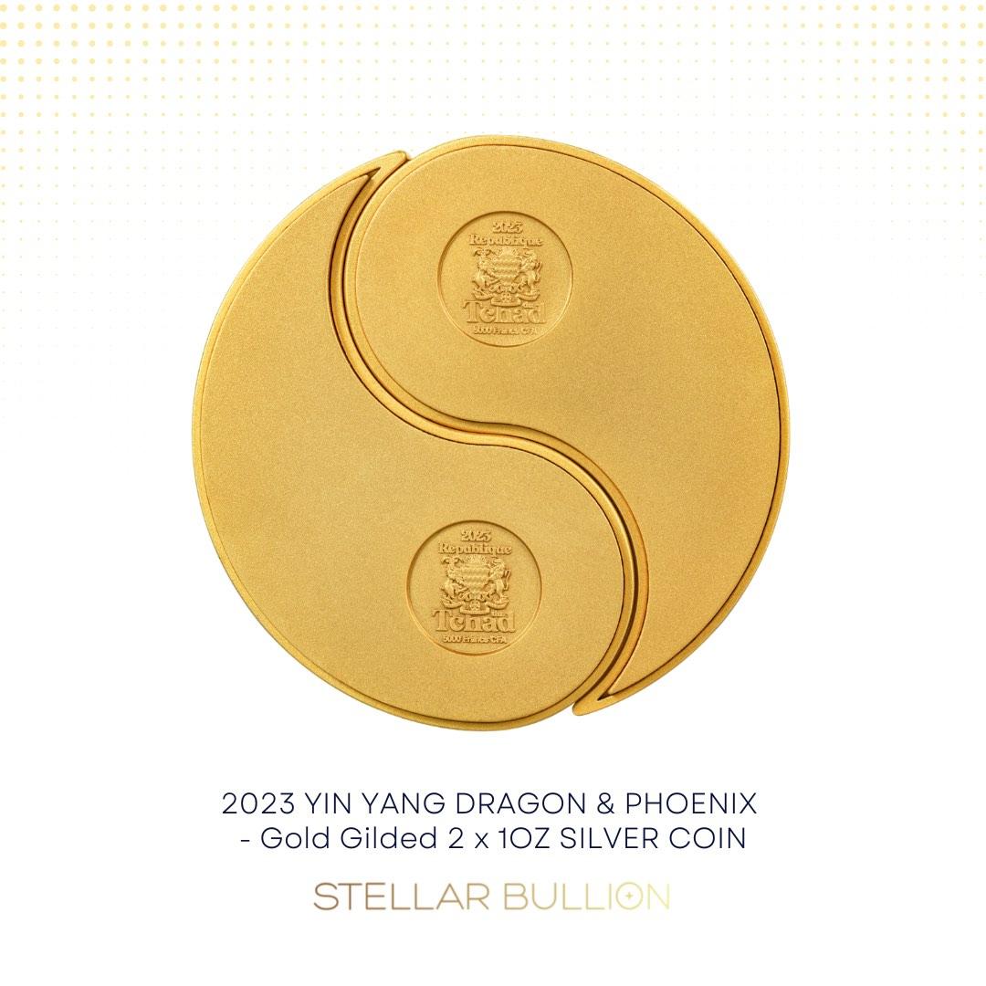Yin Yang Dragon and Phoenix 2x 1oz 999 Fine Silver Coin Gold Gilded ...