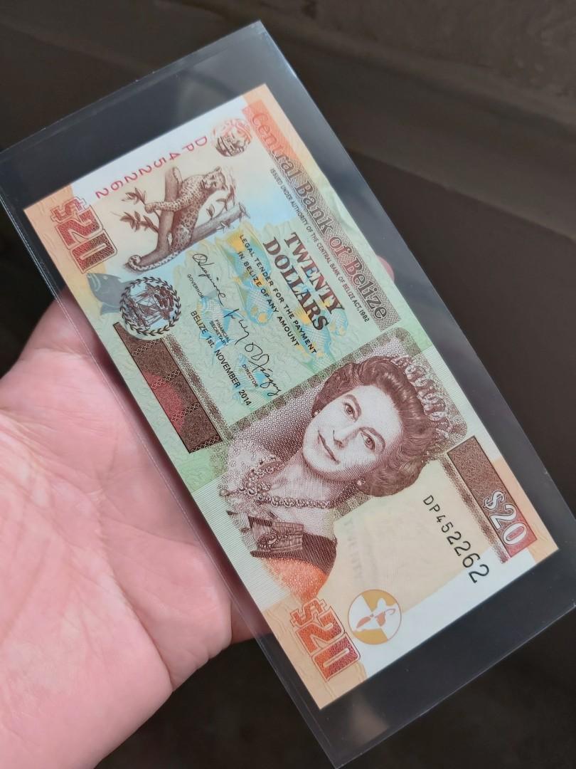$20 Belize currency twenty 20 dollars old banknote note, Queen Elizabeth QE QEII, World ...