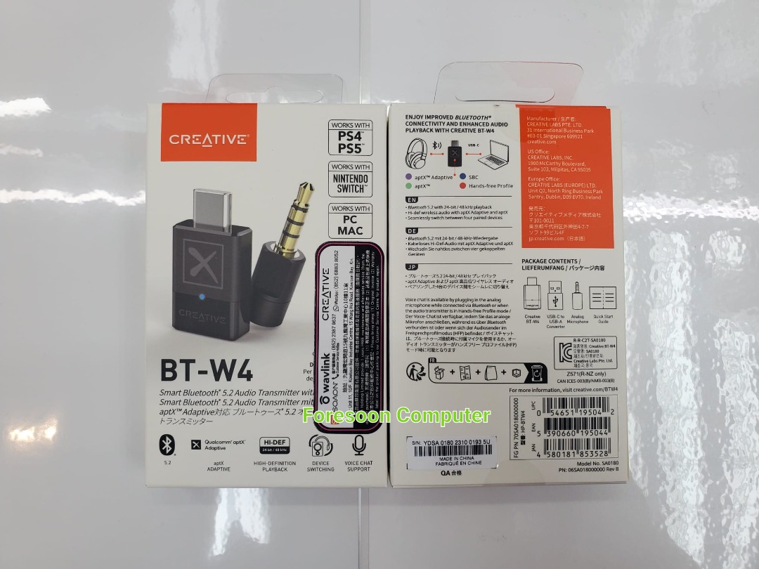 ⭕全新行貨⭕⭐ Creative BT-W4 智能藍牙音訊發射器⭐, 音響器材, 可攜式音響設備 - Carousell