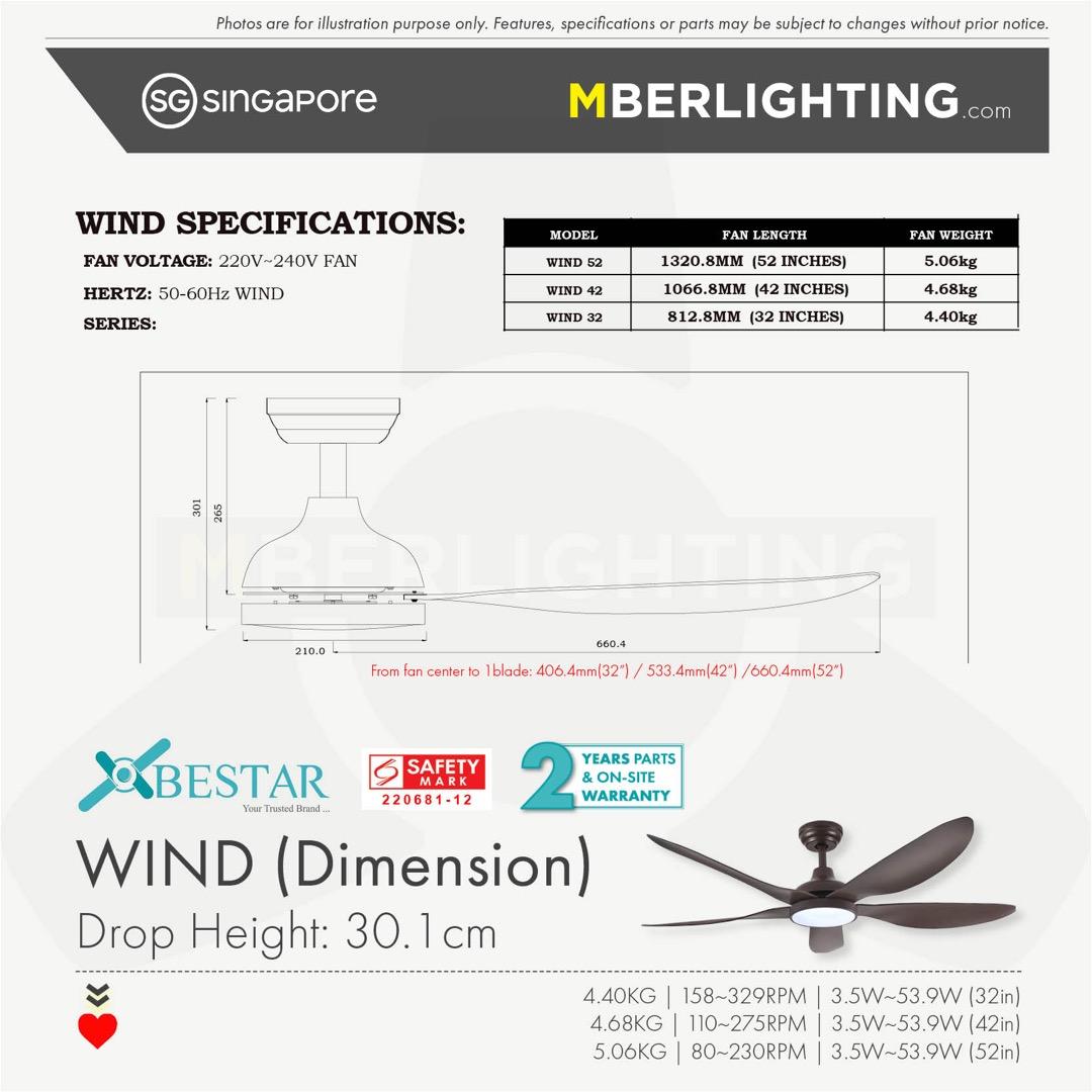 [Install Optional] BESTAR Wind 32/42/52inch 5Blades DC Ceiling Fan with ...