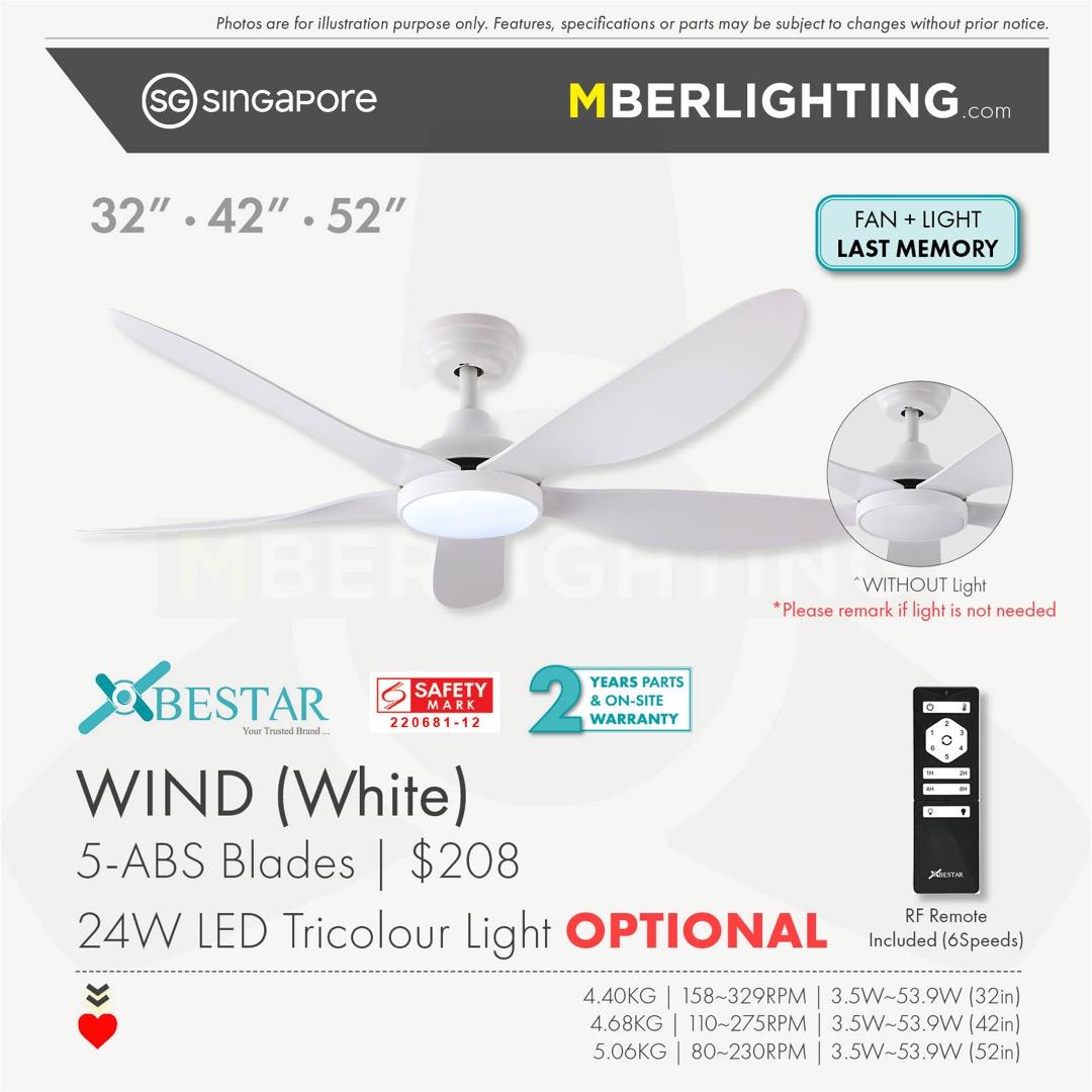 [Install Optional] BESTAR Wind 32/42/52inch 5Blades DC Ceiling Fan with ...