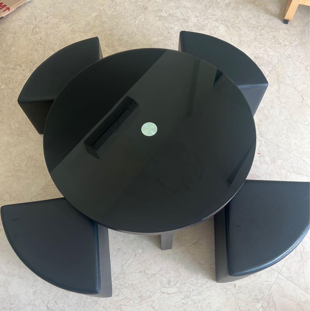 Coffee table with pull out stools, Furniture & Home Living, Furniture ...