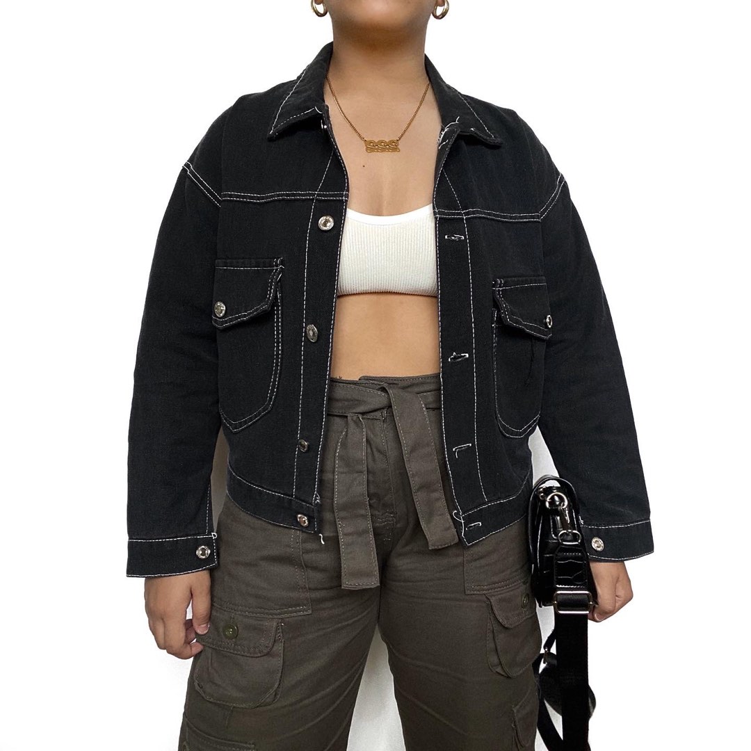 contrast stitch denim jacket, Women's Fashion, Coats, Jackets and ...