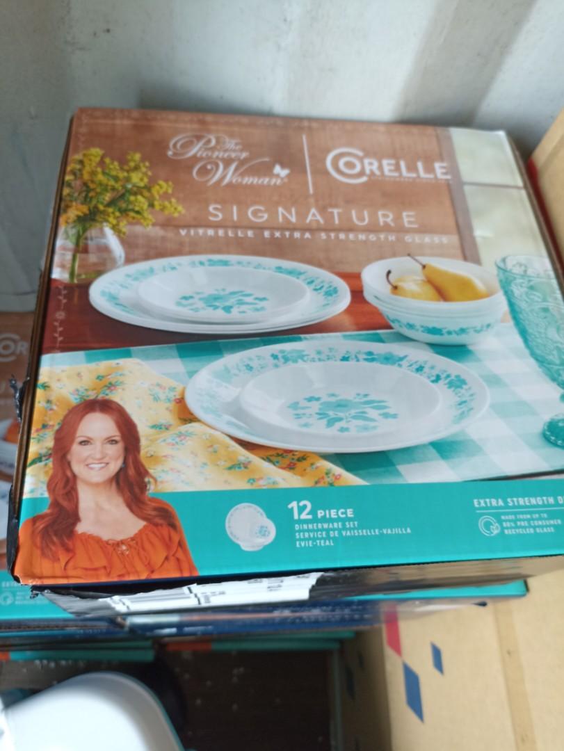 CORELLE 12-pc set The Pioneer Woman - EVIE BLUE & EVIE TEAL, Furniture ...