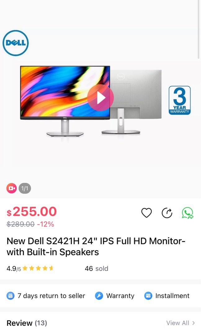 Dell S2421H 24’ IPS Full HD Monitor with Built-in Speakers, Computers ...