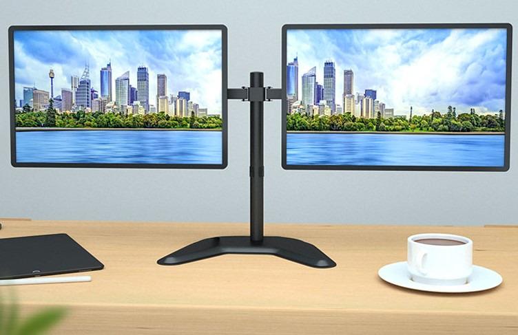 Dual LED LCD Monitor Free-Standing Desk Stand for 2 Screens up to 27 ...