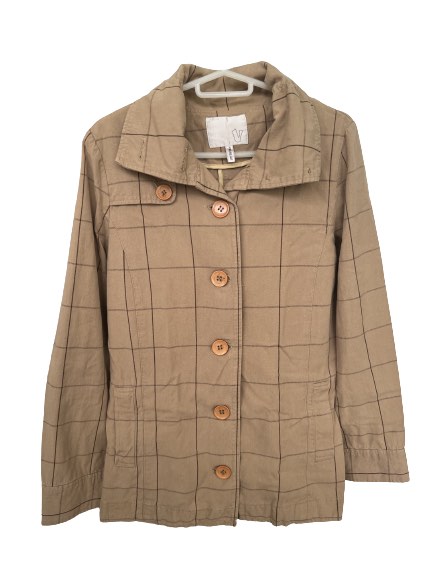 Khaki Korean Grid Coat, Women's Fashion, Coats, Jackets and Outerwear ...