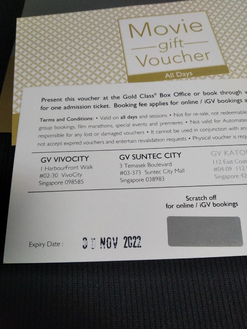 GV Gold Class Ticket (All Day), Tickets & Vouchers, Vouchers on Carousell