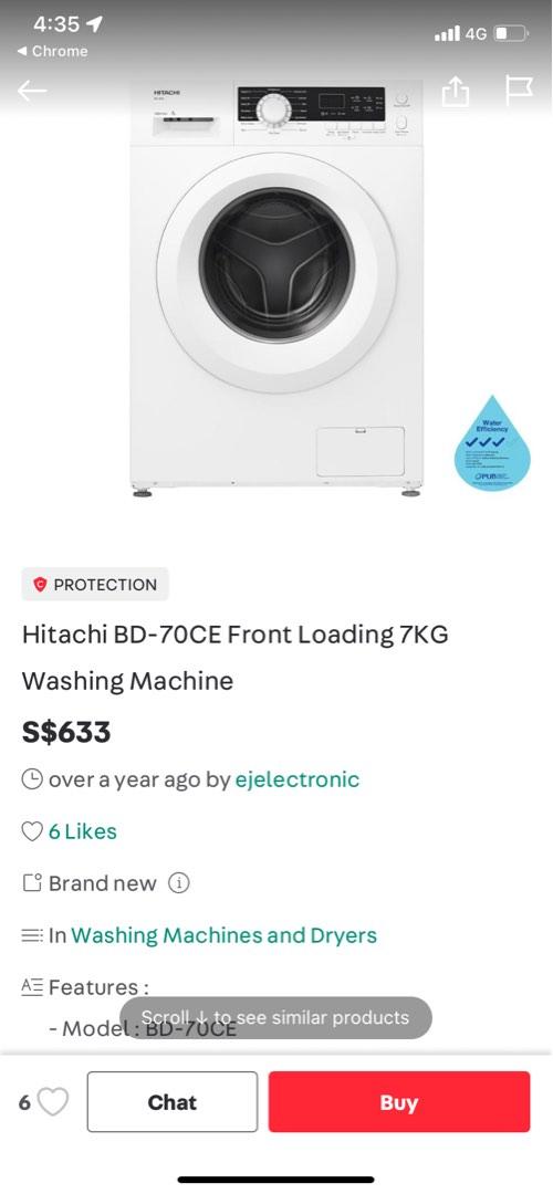 HITACHI BD70CE FRONT LOAD WASHING MACHINE (7KG), TV & Home Appliances ...