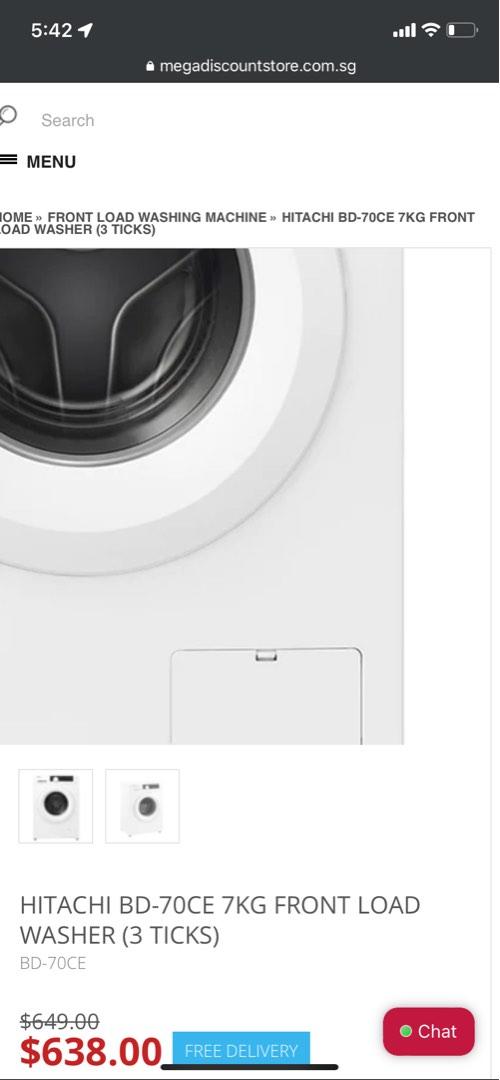 HITACHI BD70CE FRONT LOAD WASHING MACHINE (7KG), TV & Home Appliances ...