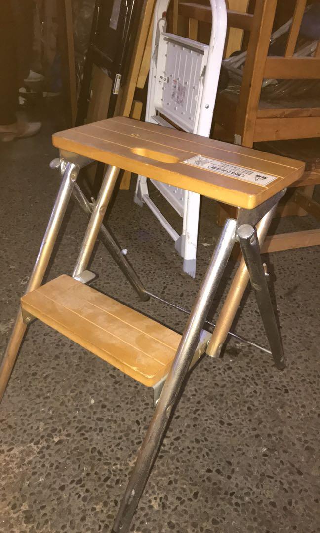 JAPAN 2 STEP WOOD PORTABLE LADDER, Furniture & Home Living, Home ...