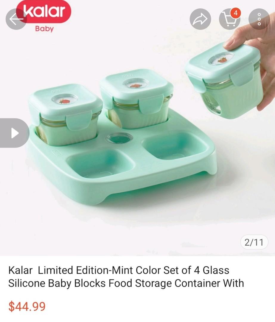 Kalar Set of 4 Glass Silicone Baby Blocks Food Storage Container ...