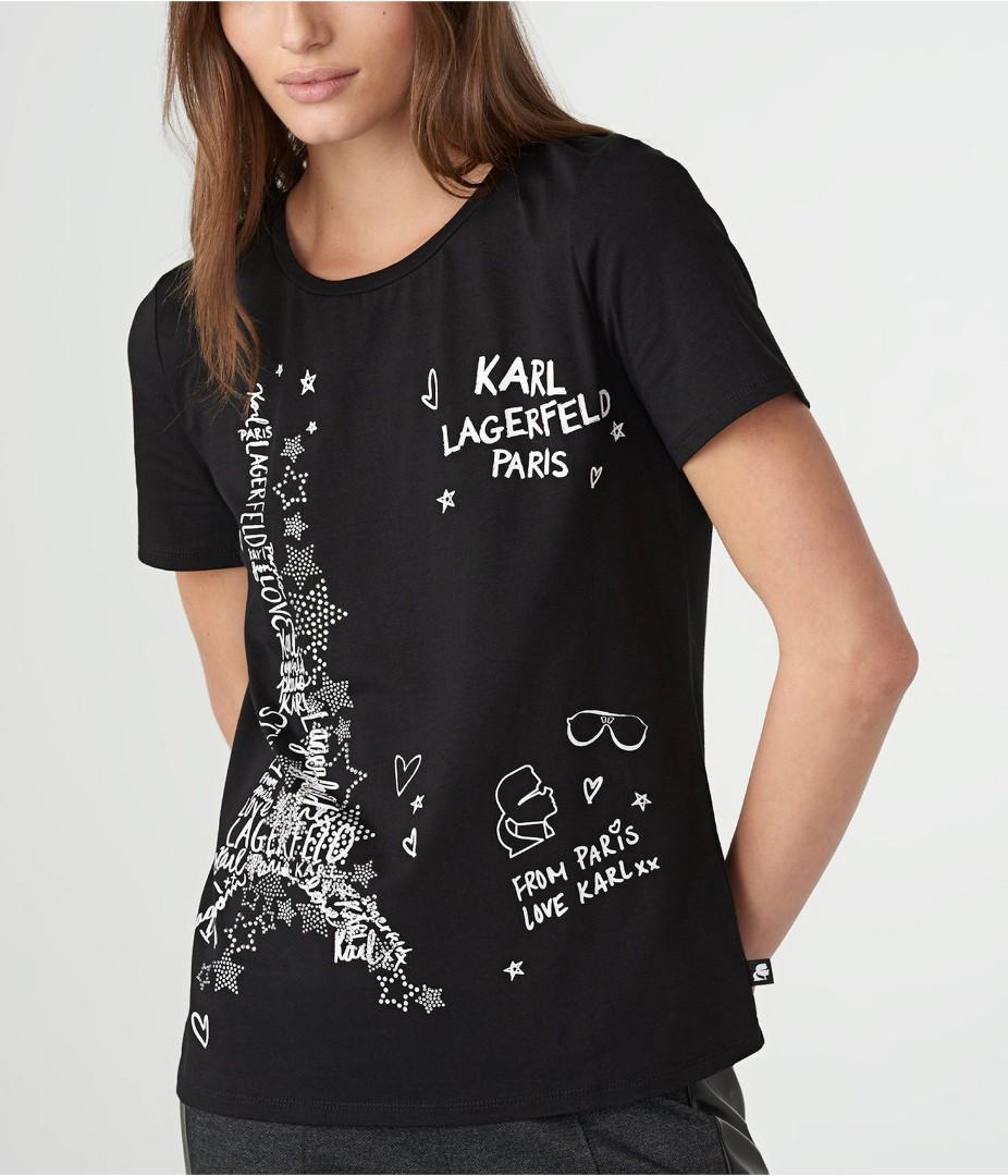 Karl Lagerfeld Graffiti Eiffel Tower T-Shirt, Luxury, Apparel on Carousell