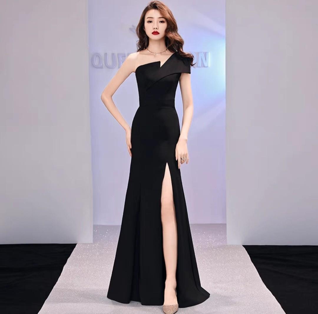 Korea PO Toga Elegant Evening Dress Dinner Gown (Black/Red), Women's ...